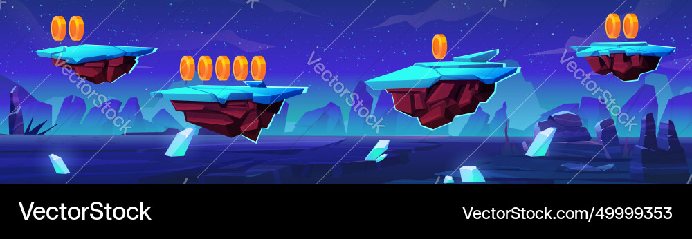 Game level route with coins on floating islands Vector Image