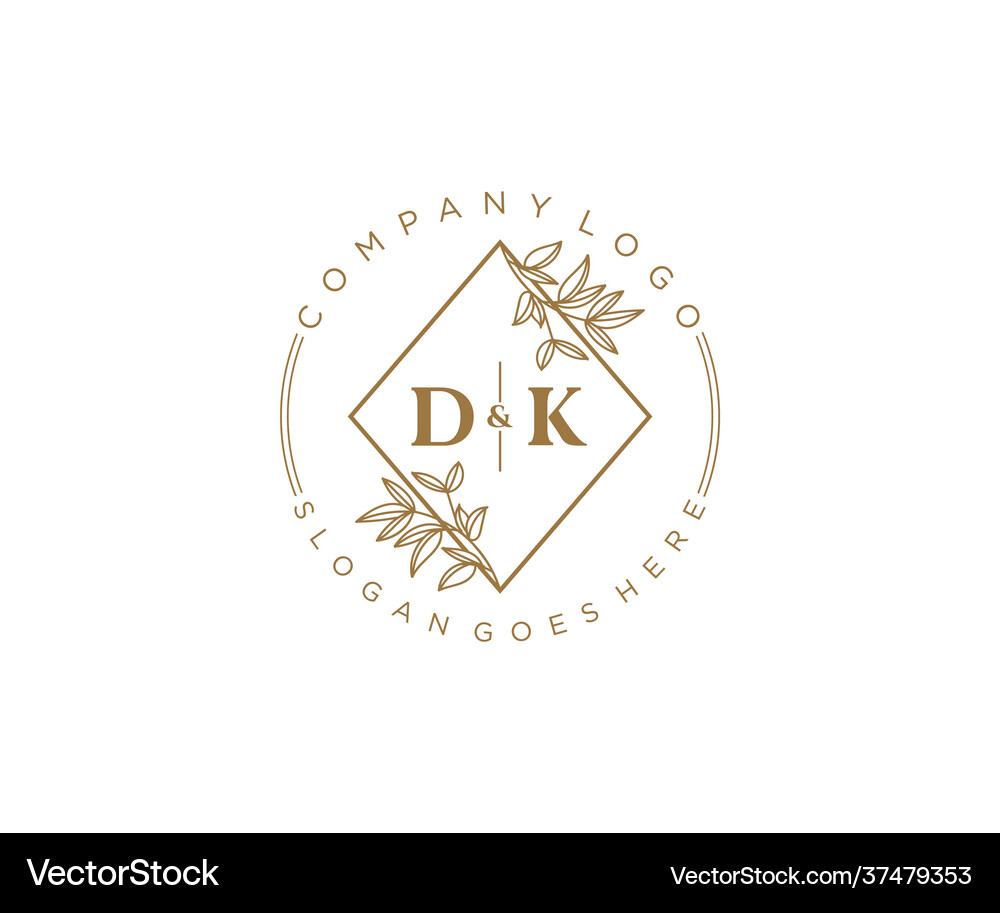 Initial dk letters beautiful floral feminine Vector Image