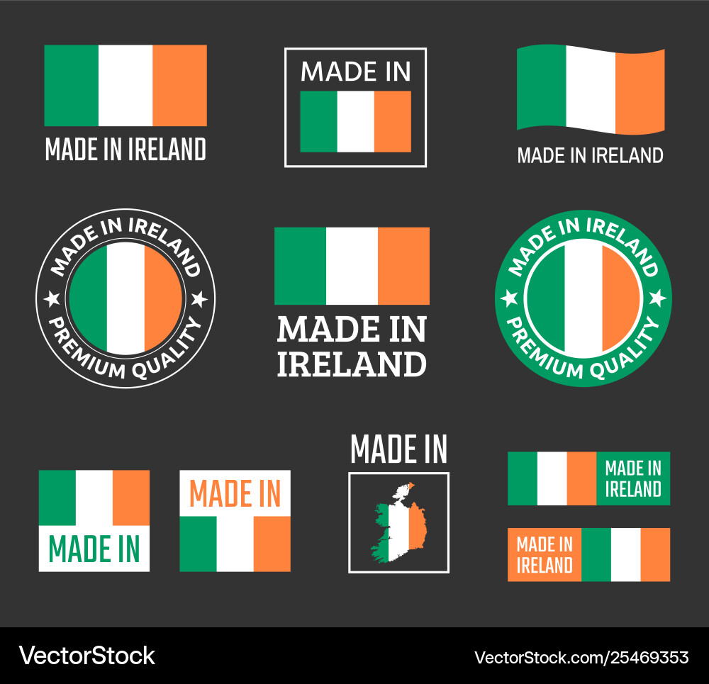 Made in ireland labels set republic Royalty Free Vector