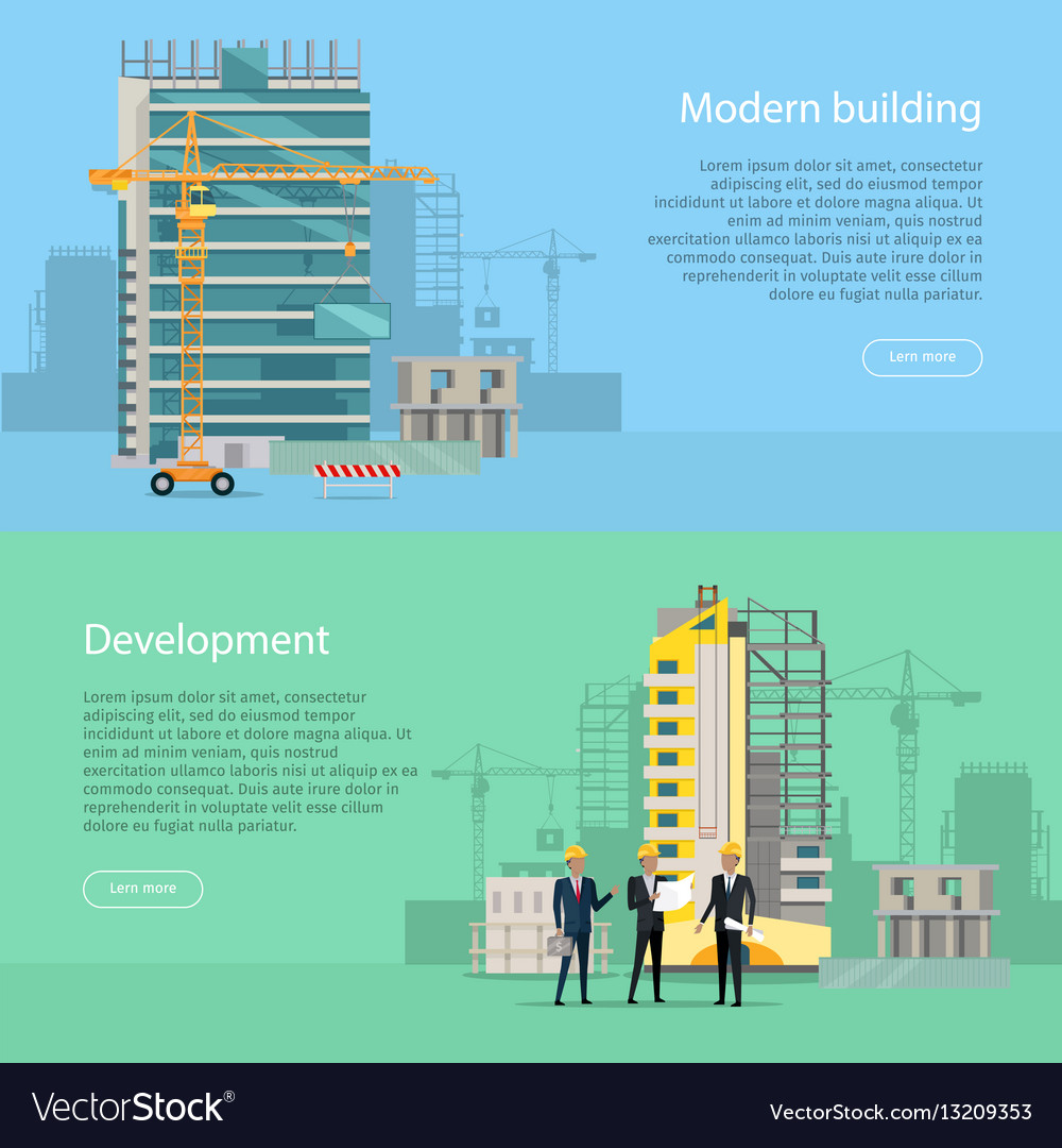Modern building development collection of icons Vector Image