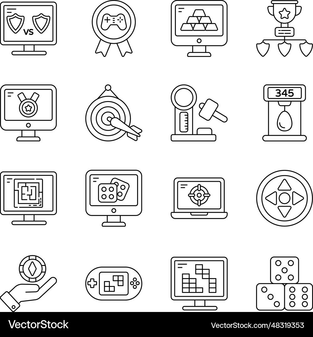 Pack of internet games linear icons Royalty Free Vector