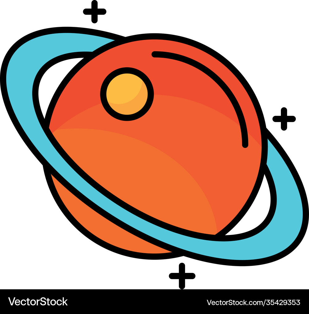 Saturn planet line and fill style icon Royalty Free Vector