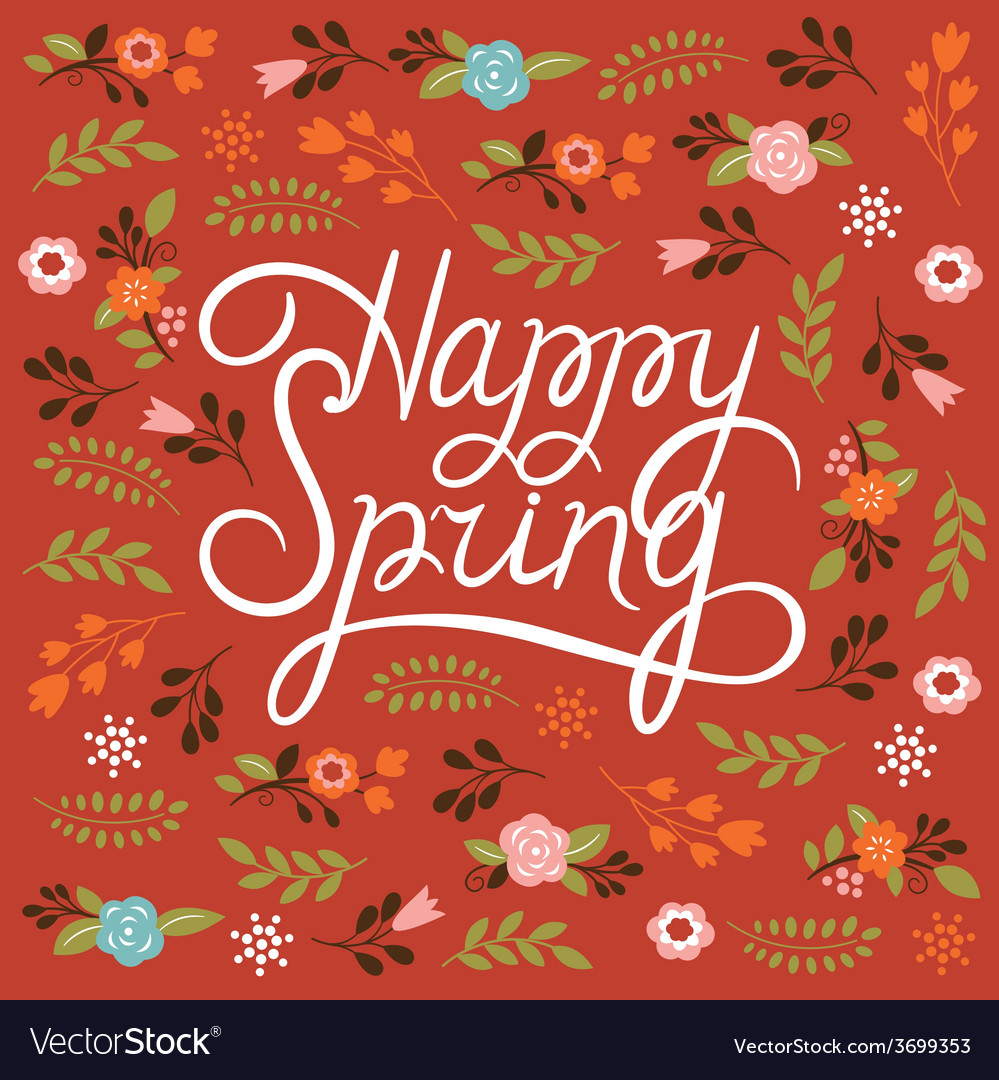 Spring card - lettering happy Royalty Free Vector Image
