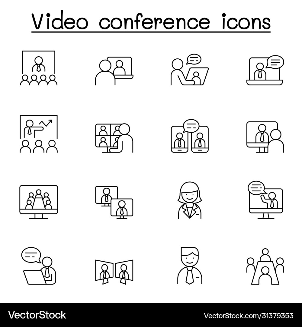 Video conference icons set in thin line style Vector Image