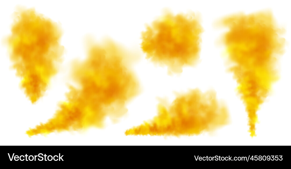 Yellow colorful smoke clouds isolated on white Vector Image