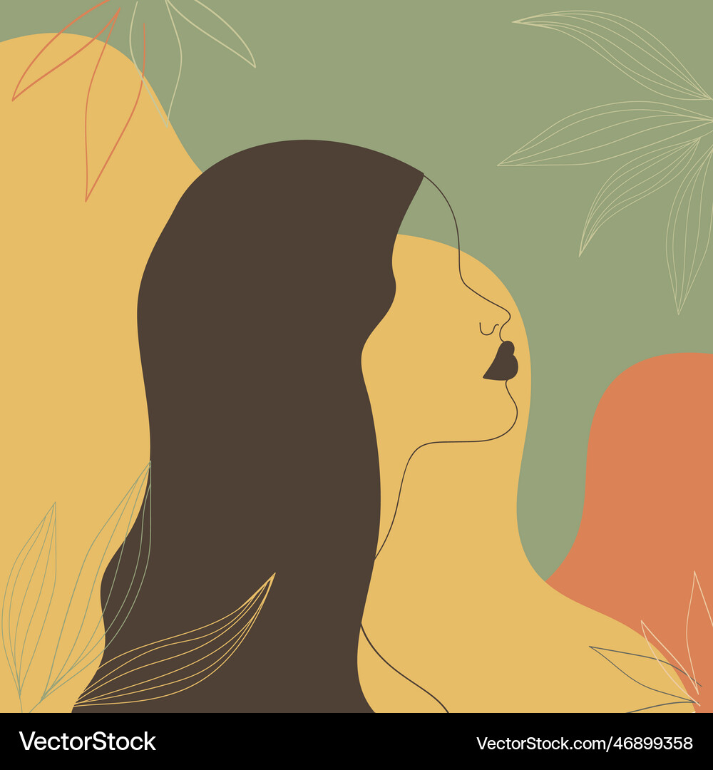Abstract female outline on botanical background Vector Image