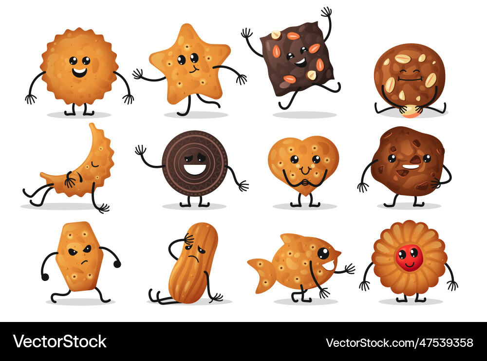 Cartoon cracker characters cute cookies Royalty Free Vector
