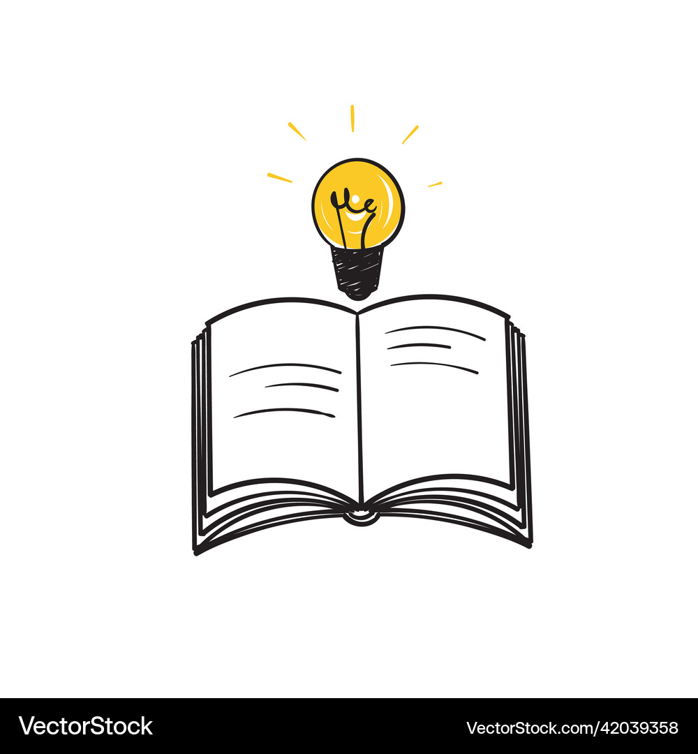 Hand drawn doodle book and bulb icon Royalty Free Vector