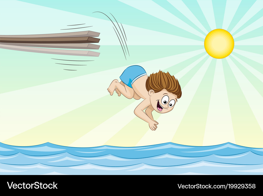 Little boy is jumping from a jumpboard Royalty Free Vector