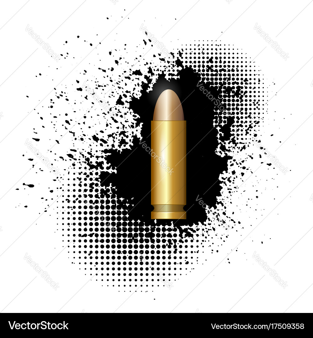 Metal bullet on black splatter background Vector Image