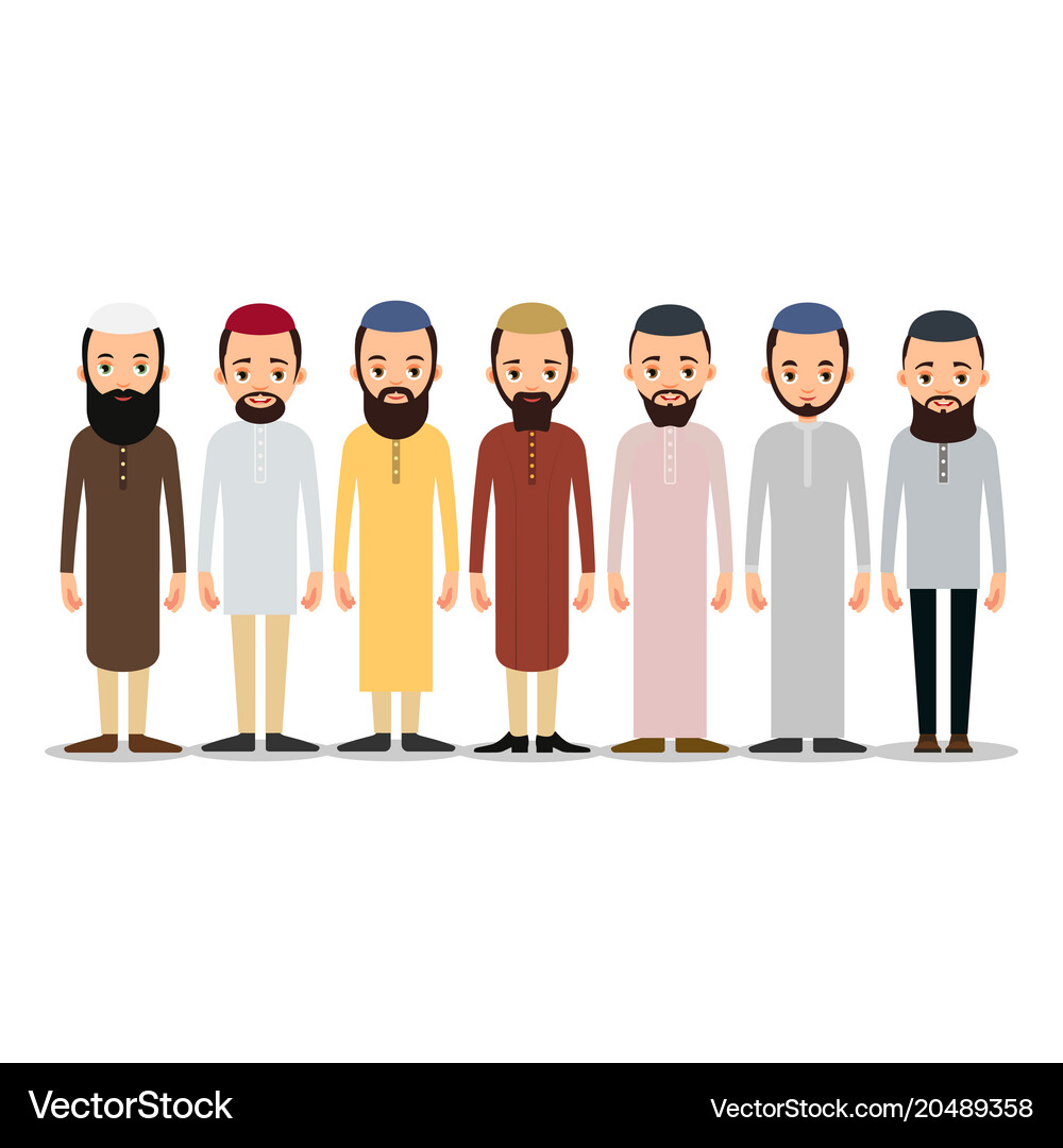 Muslim man set or arab stand Royalty Free Vector Image