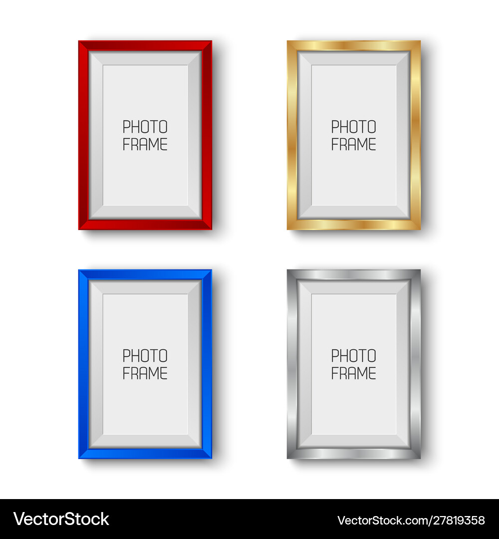 Realistic gold silver red and blue picture frames Vector Image