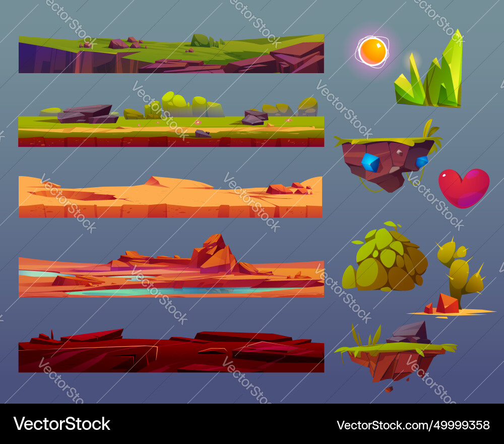 Set of game ground layers and assets Royalty Free Vector