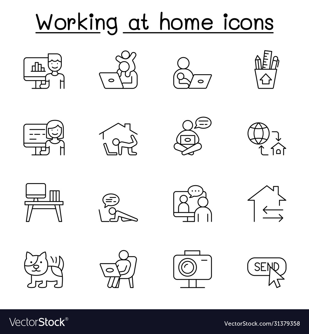 Work from home icons set in thin line style Vector Image