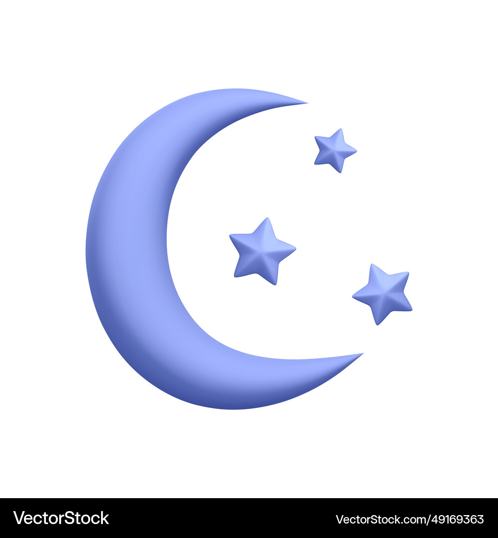 3d realistic crescent and stars isolated on white Vector Image