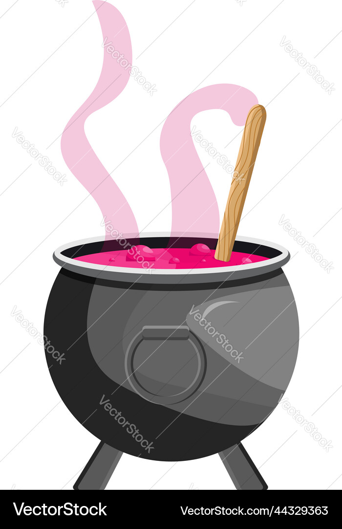 Big cauldron with pink liquid in it on a white Vector Image
