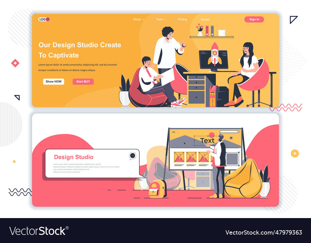 Design studio landing pages set ui ux Royalty Free Vector