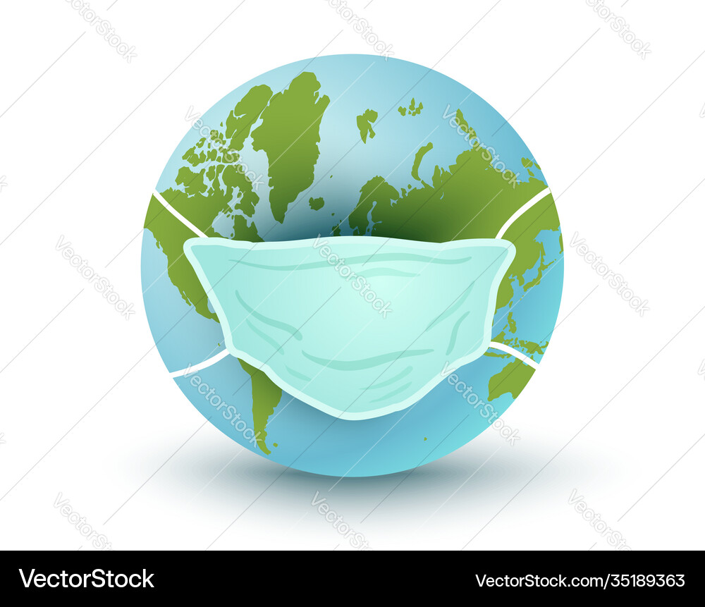 Earth planet with medical mask Royalty Free Vector Image