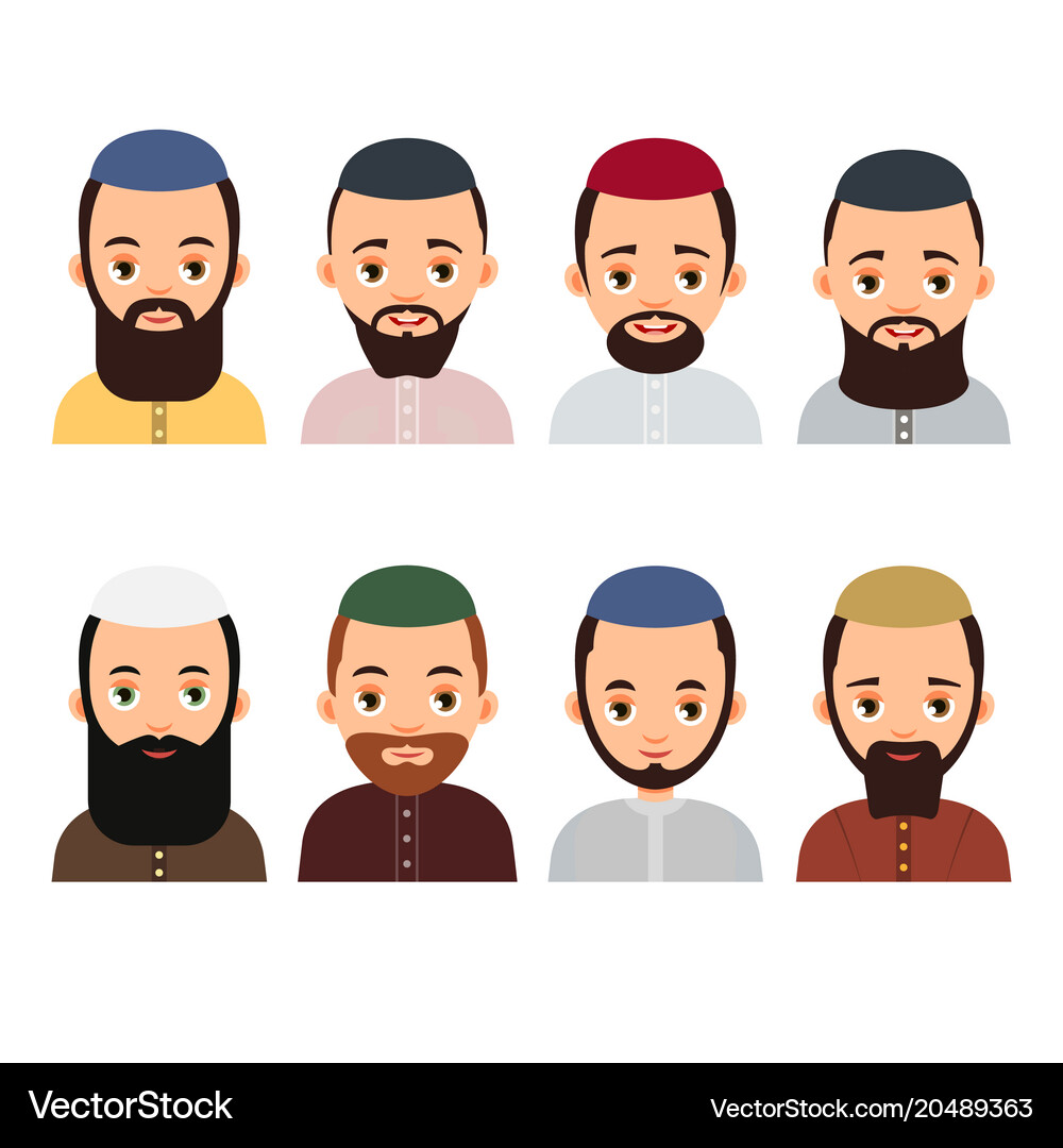 Muslim avatar set or arab man avatars Royalty Free Vector