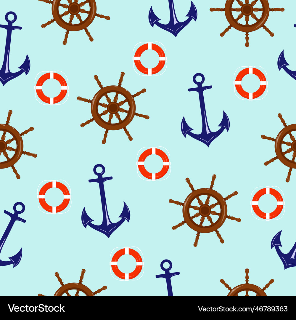 Seamless pattern with anchor rudder and lifebuoy Vector Image