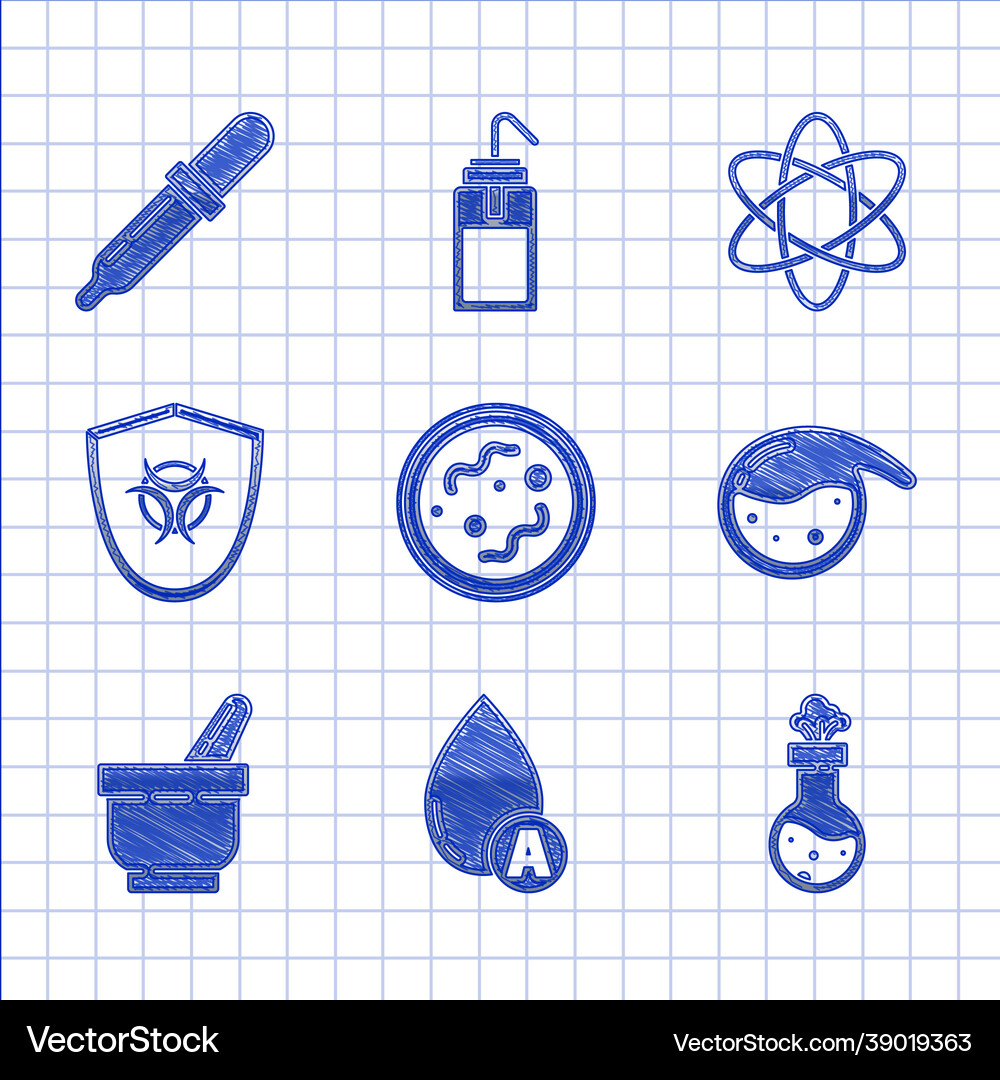 Set bacteria water drop test tube and flask Vector Image