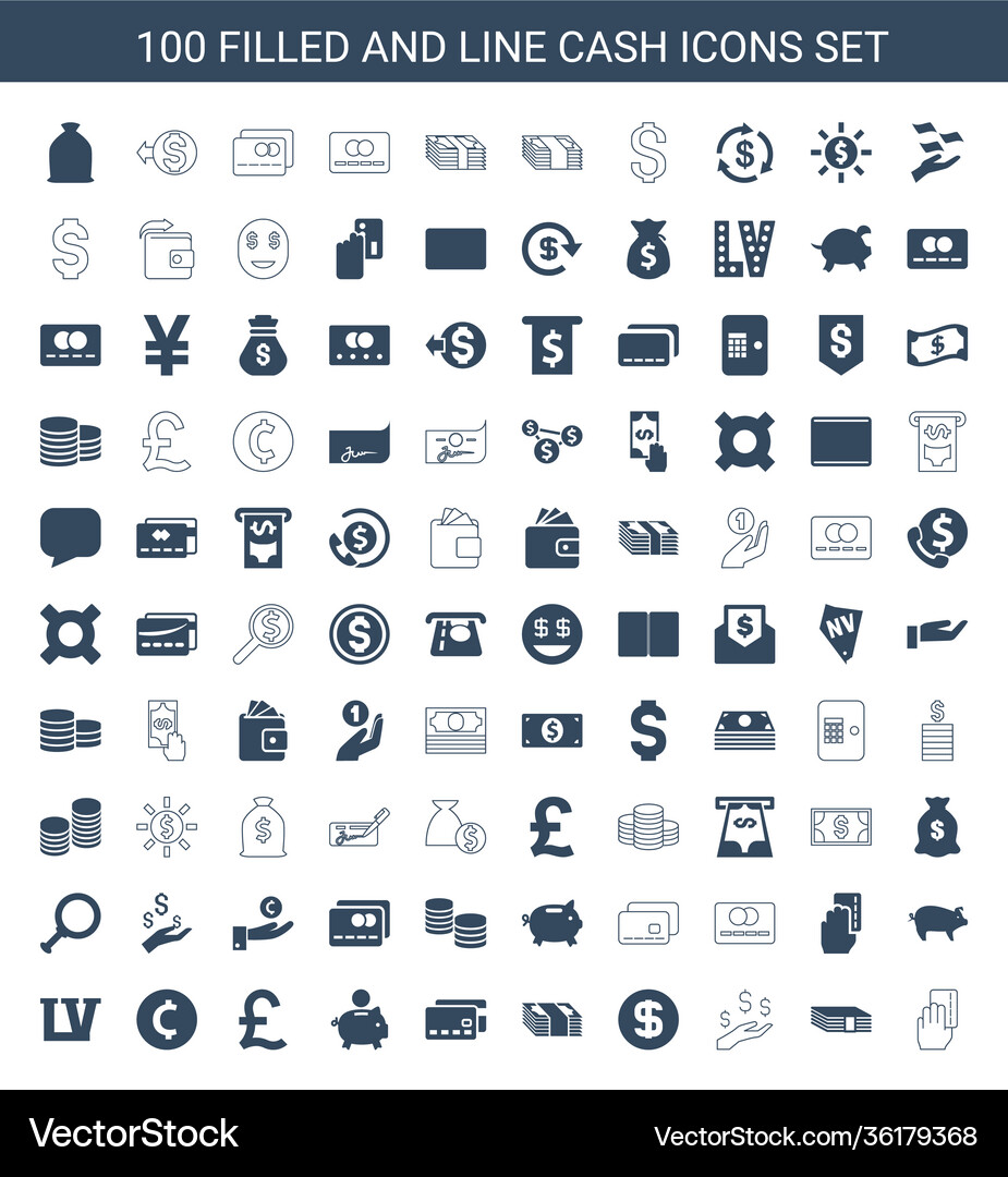 100 cash icons Royalty Free Vector Image - VectorStock
