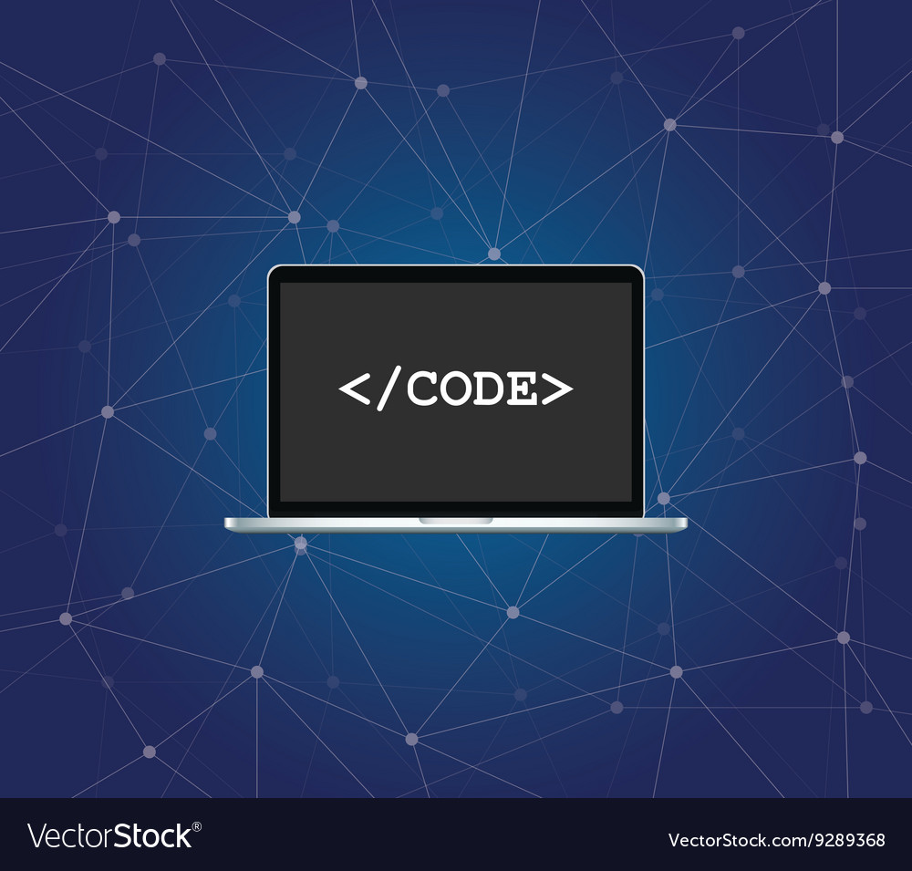 Code icon on screen of the laptop with blue Vector Image