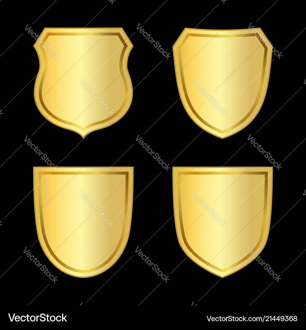 Gold shield shape icons set 3d golden emblem Vector Image