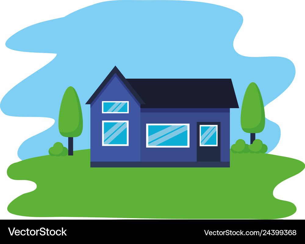 House tree garden exterior scene Royalty Free Vector Image