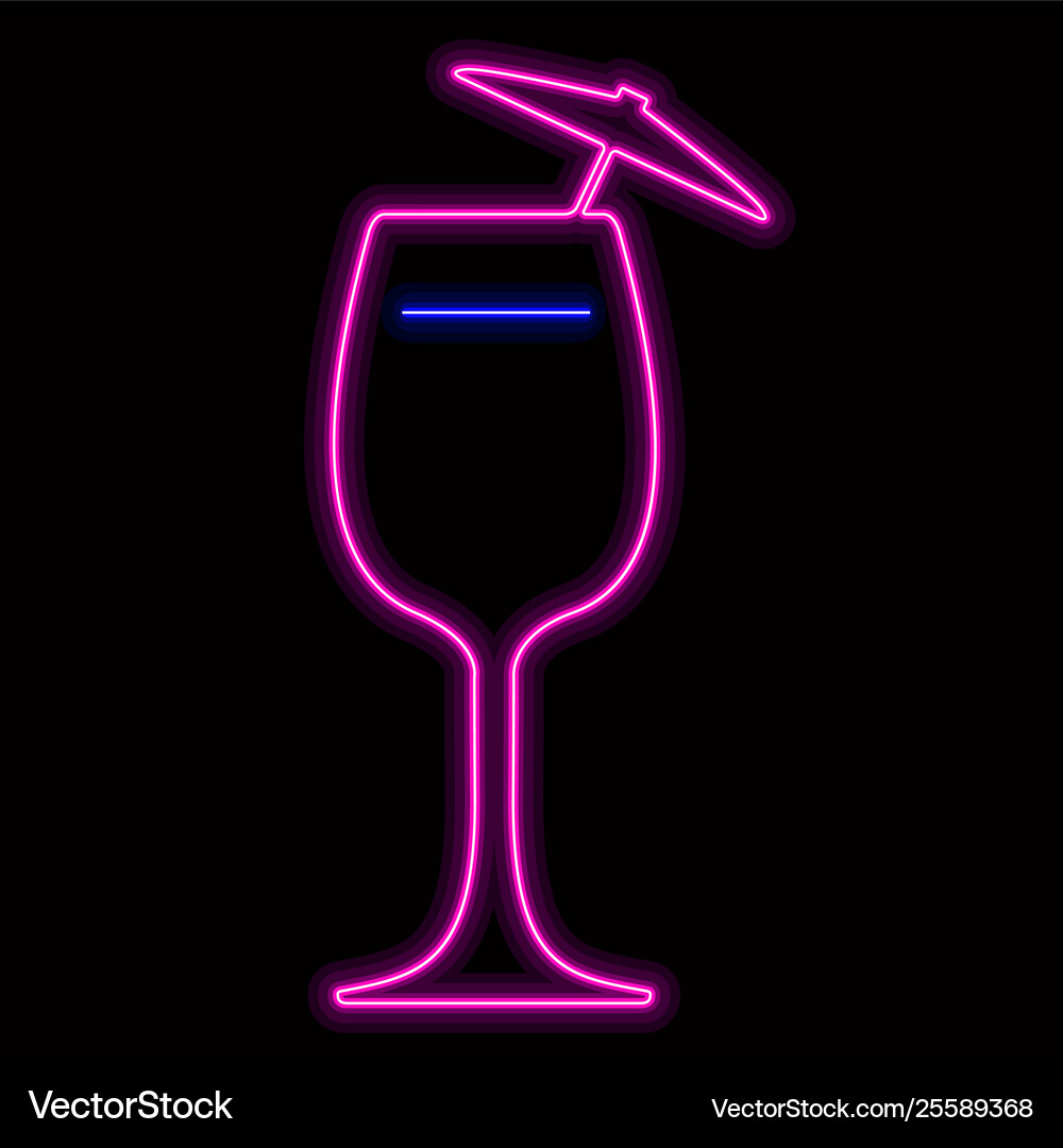 Neon cocktail icon on a black background Vector Image