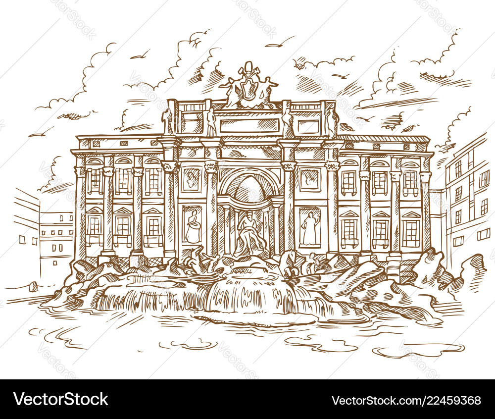 Sketch trevi fountain Royalty Free Vector Image