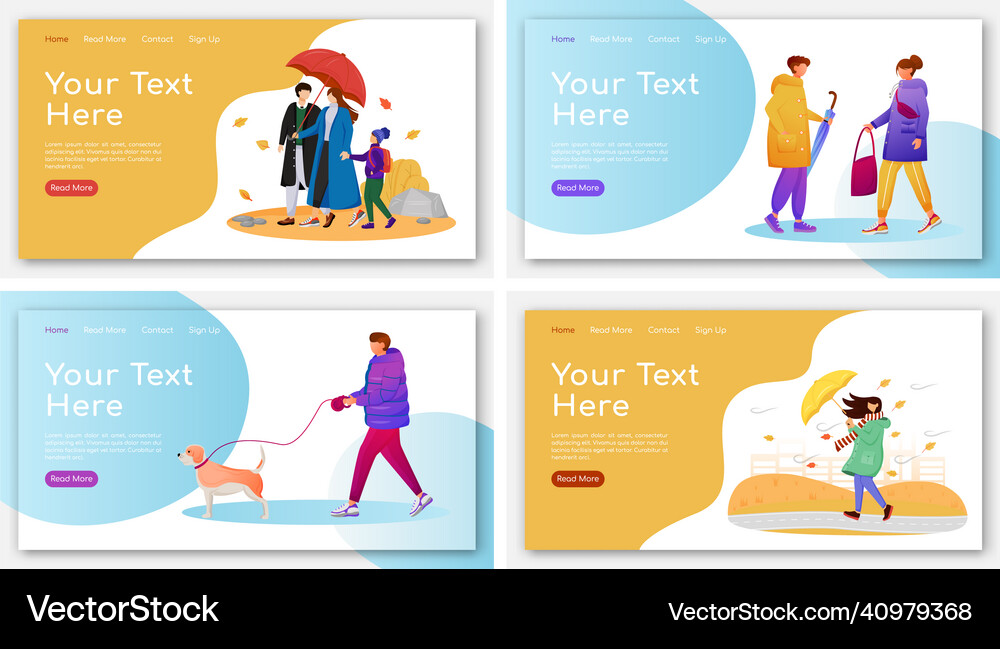 Walking people landing page flat color templates Vector Image
