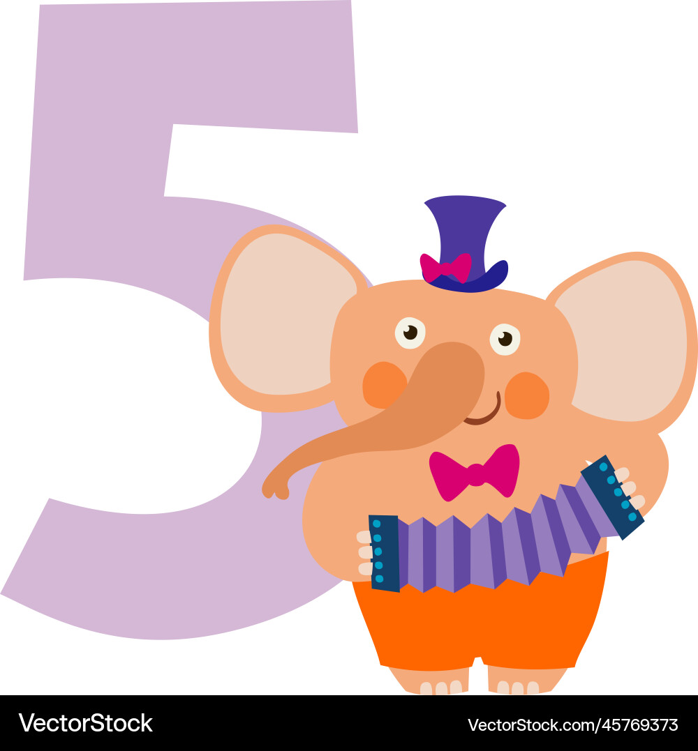 Five number with funny elephant child birthday Vector Image