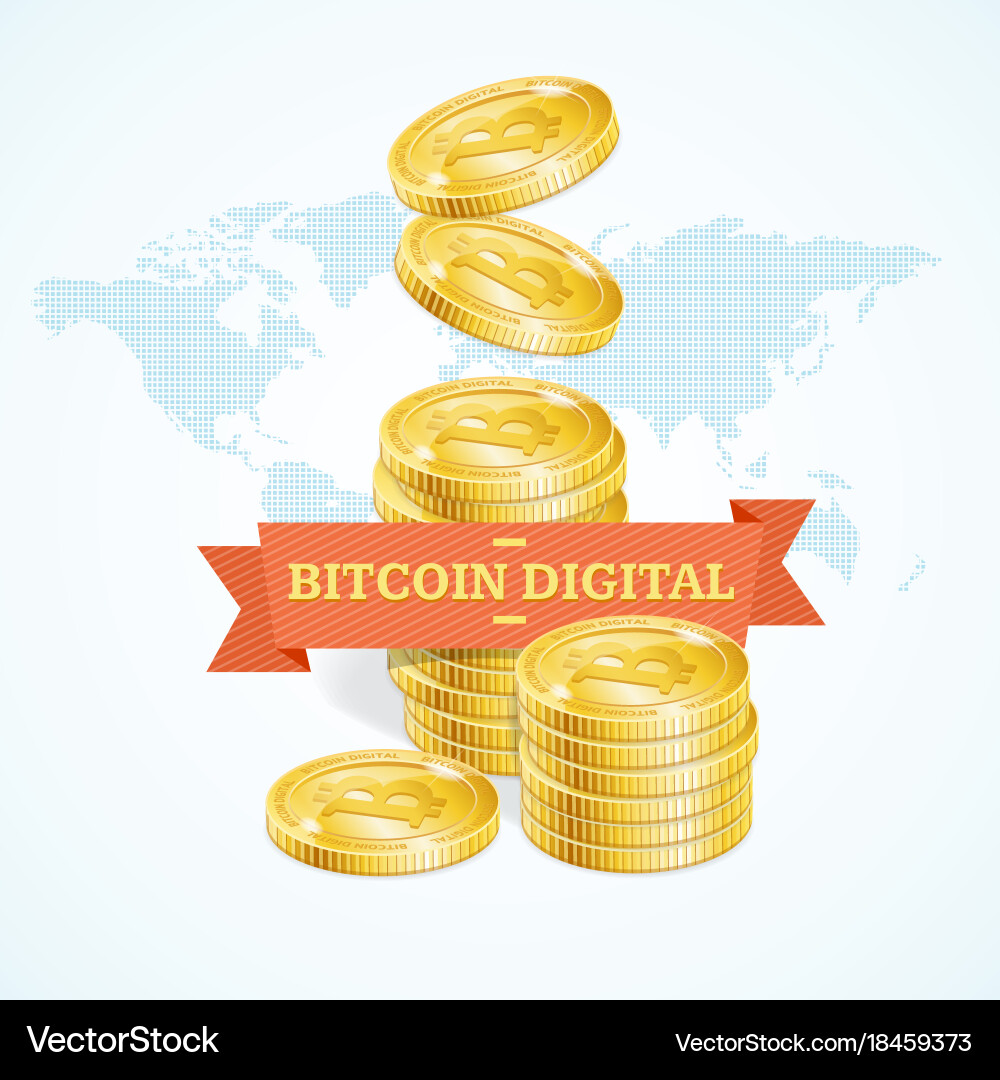 Realistic detailed 3d golden bitcoins digital Vector Image