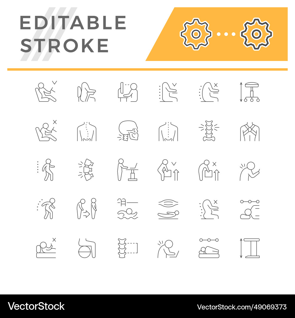 Set line icons of correct posture Royalty Free Vector Image