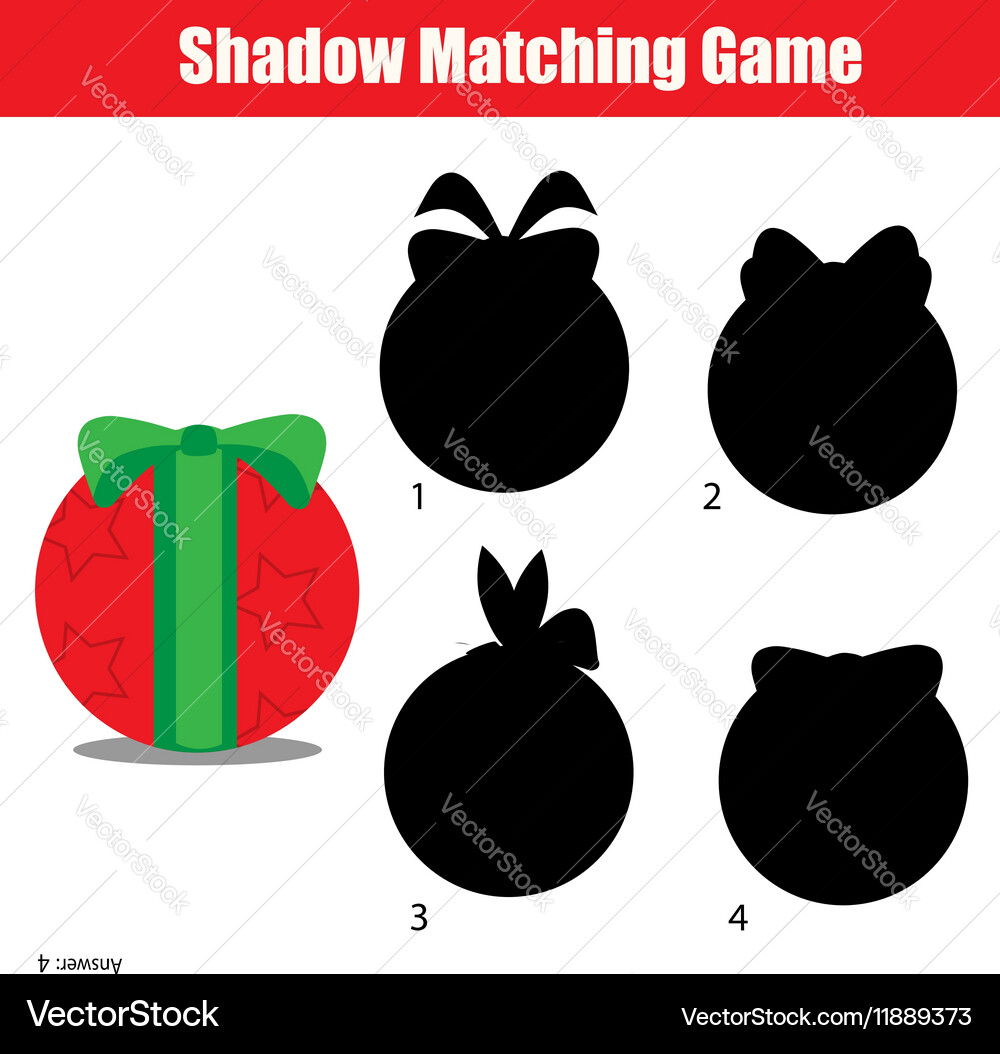 Shadow matching game christmas winter holidays Vector Image