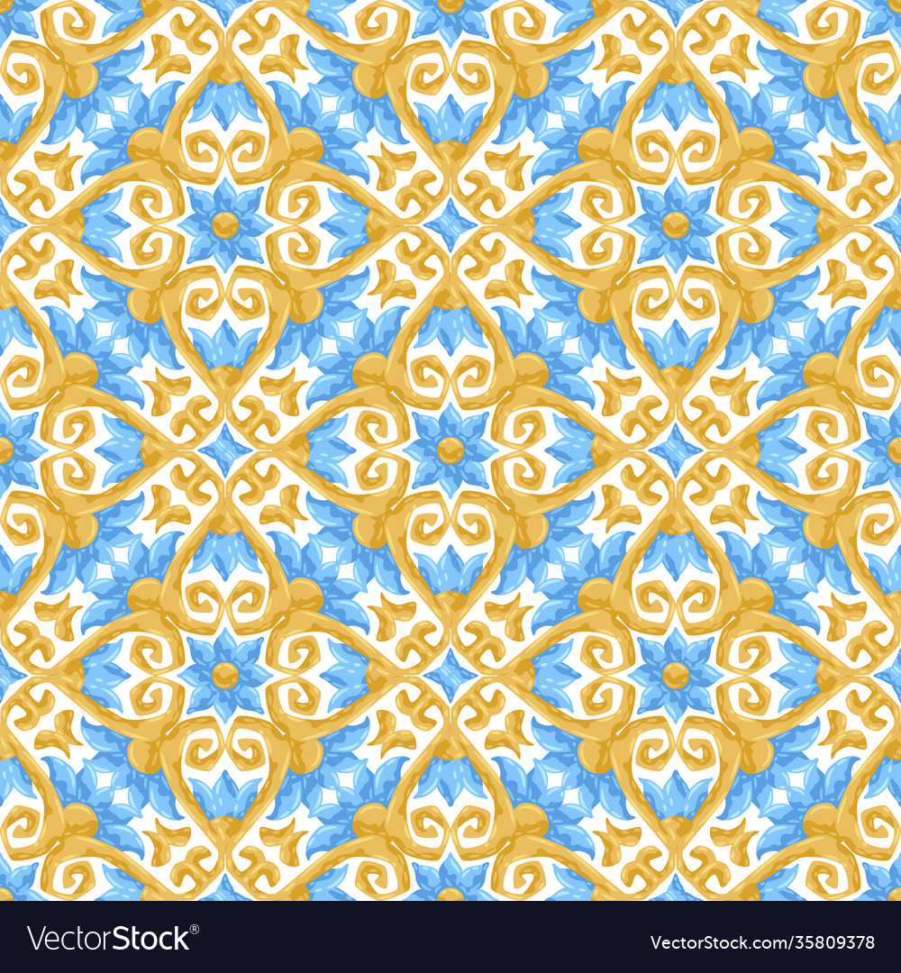Ceramic tile pattern with flowers Royalty Free Vector Image