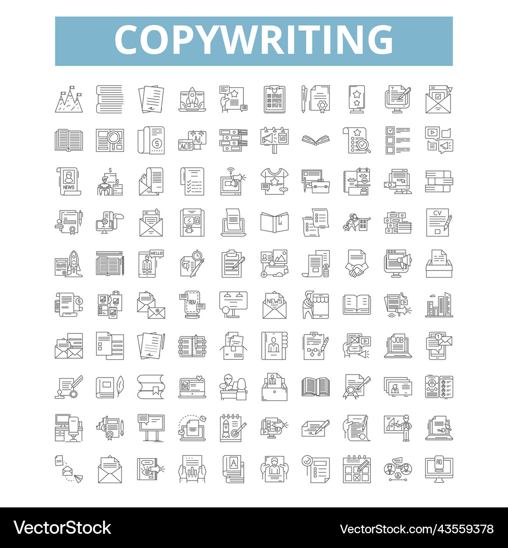 Copywriting icons line symbols web signs Vector Image