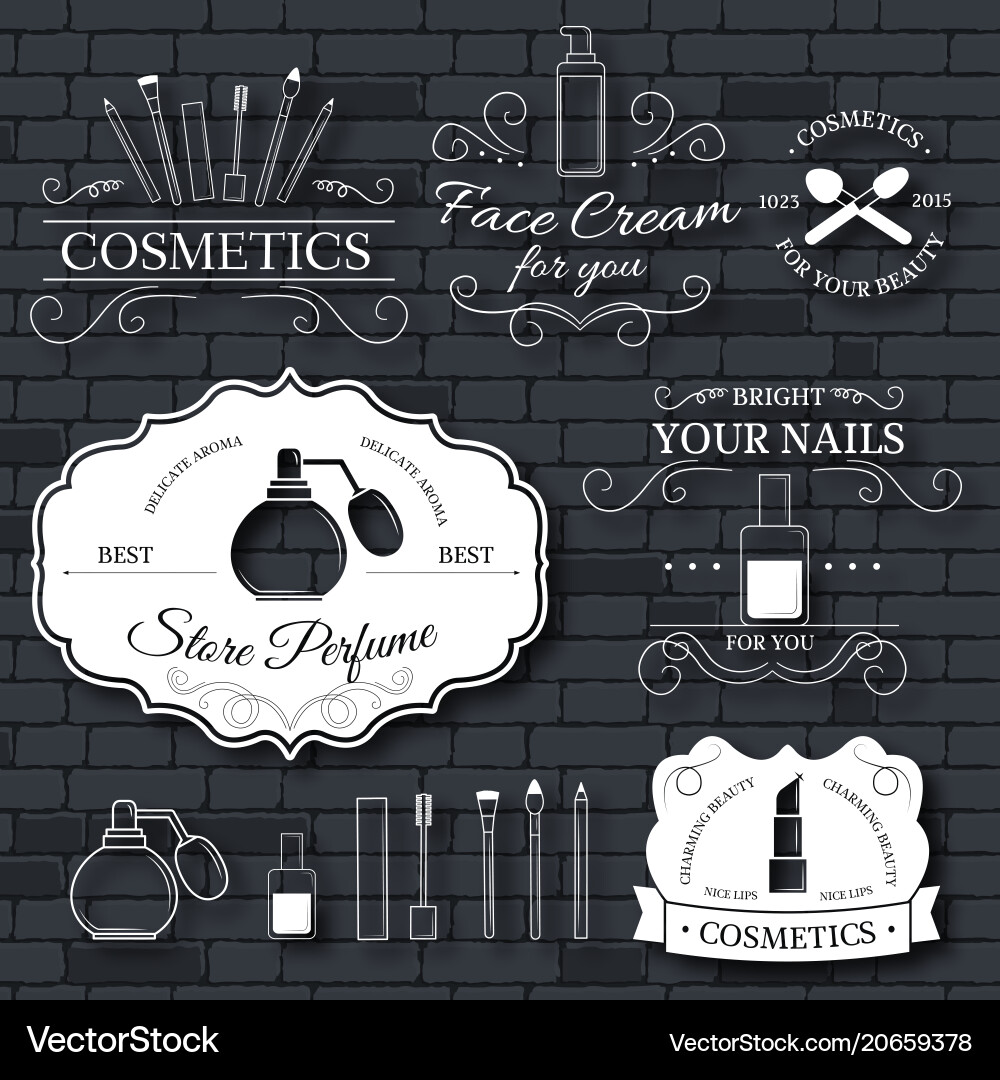 Cosmetics set label template of emblem element for
