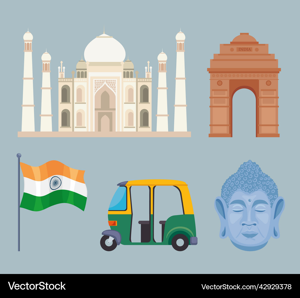 Five india culture icons Royalty Free Vector Image