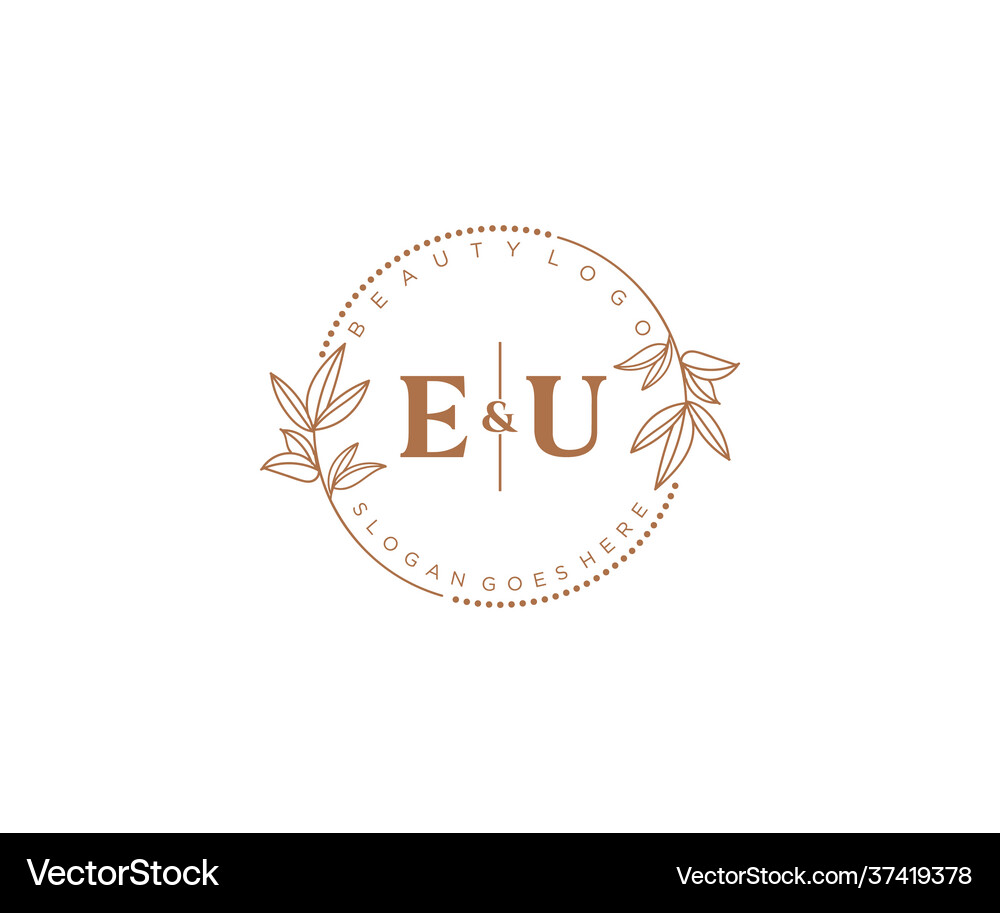 Initial eu letters beautiful floral feminine Vector Image