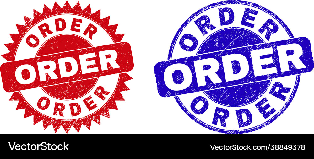 Order round and rosette watermarks with scratched Vector Image