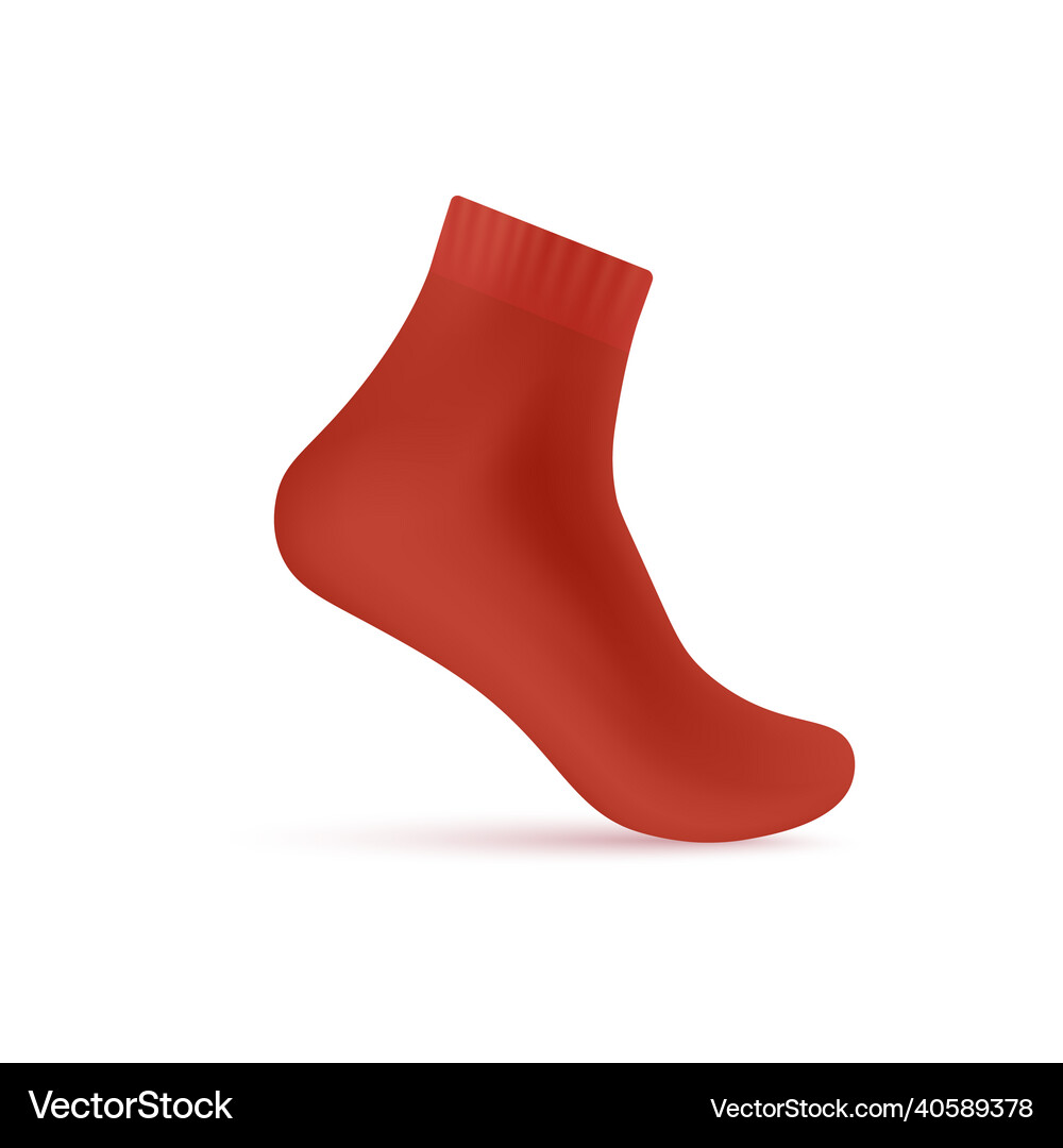 Red blank sock on invisible foot mockup realistic Vector Image
