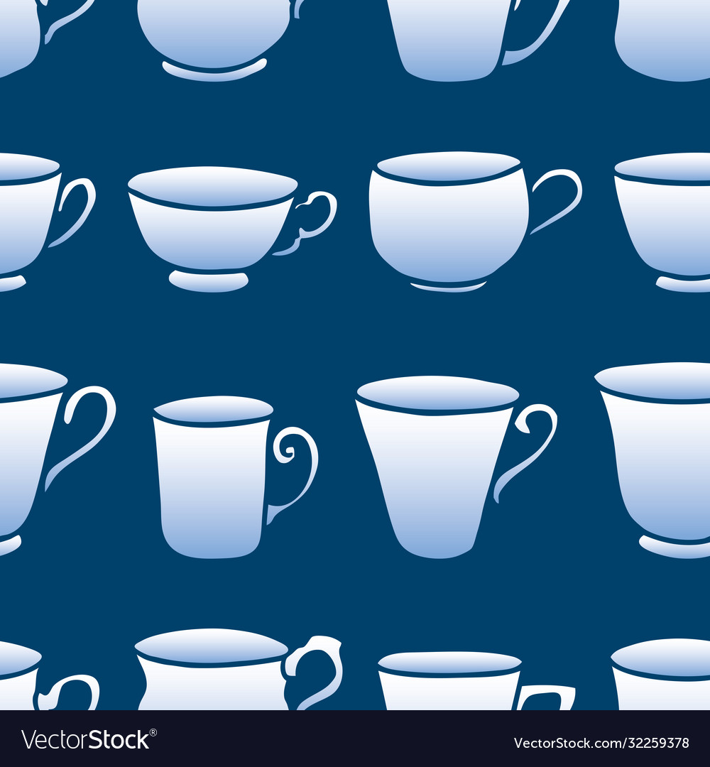 Seamless pattern collection various tea cups Vector Image