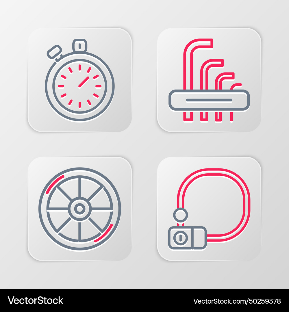 Set line bicycle lock wheel tool allen keys Vector Image