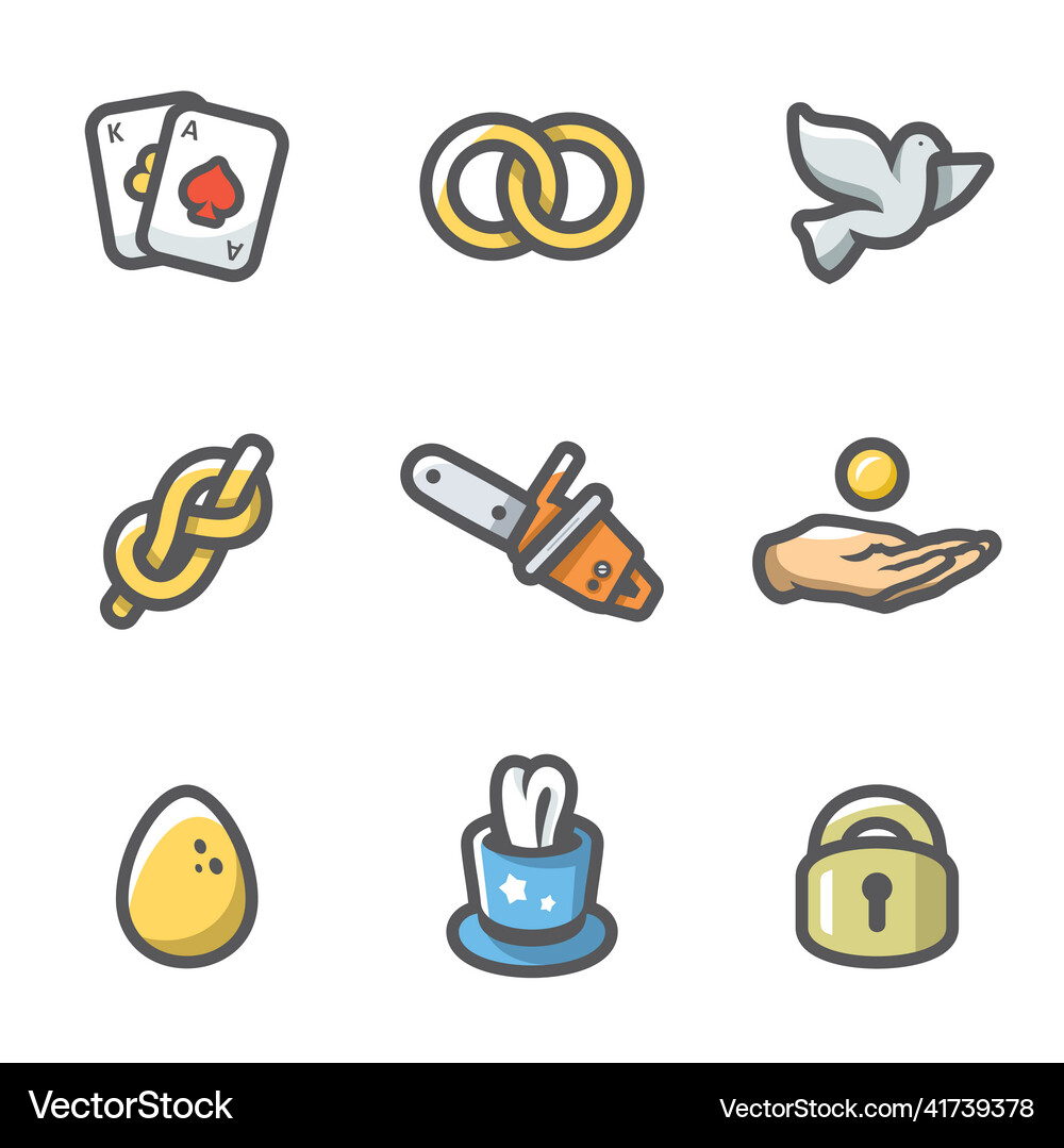 Set of magic and illusion icons deck Royalty Free Vector