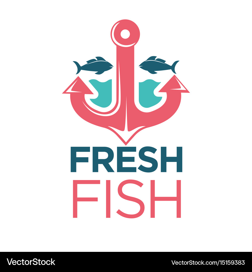 Fresh fish emblem with red anchor isolated Vector Image