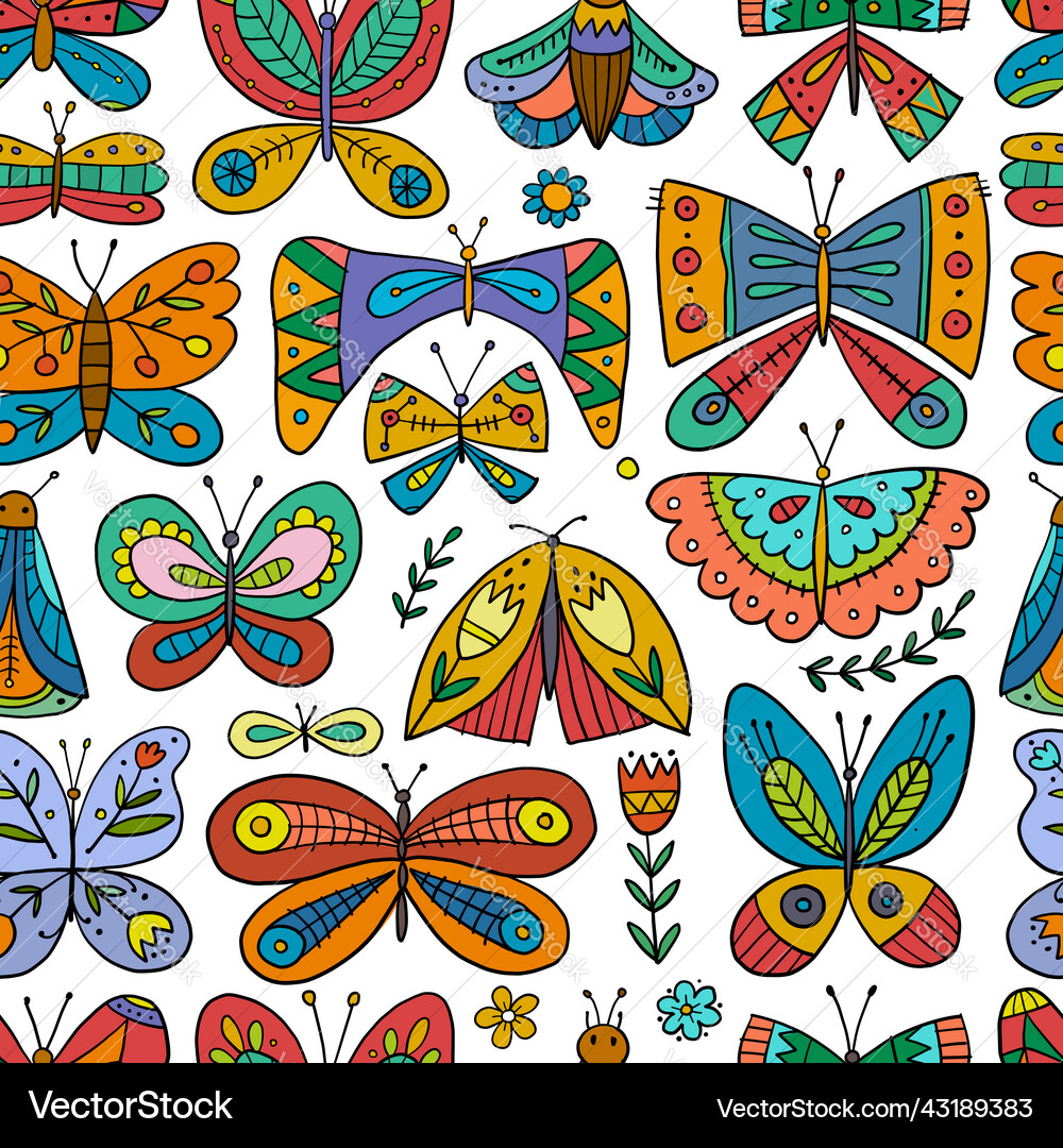 Ornate colorful butterflies seamless pattern Vector Image