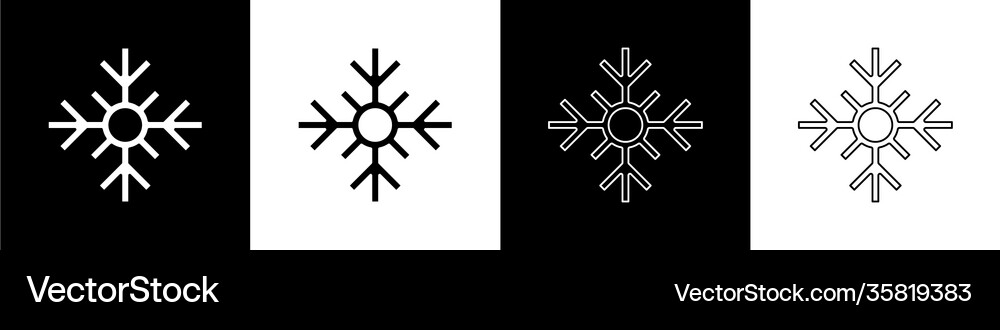 Set snowflake icon isolated on black and white Vector Image