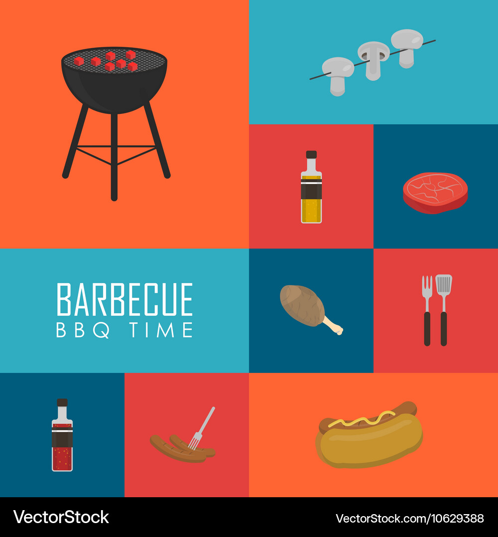 Bbq time concept barbecue grill icons set Vector Image